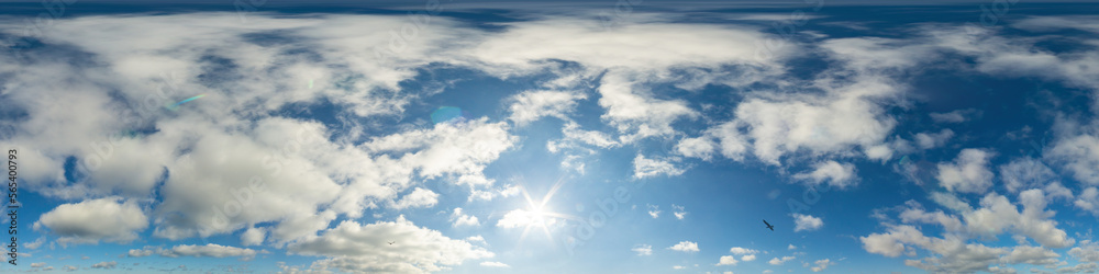 Blue sky panorama with puffy Cumulus clouds. Seamless hdr pano in ...