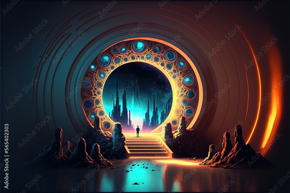 Time portal, architectural majestic portal. Fantasy landscape. AI Stock ...