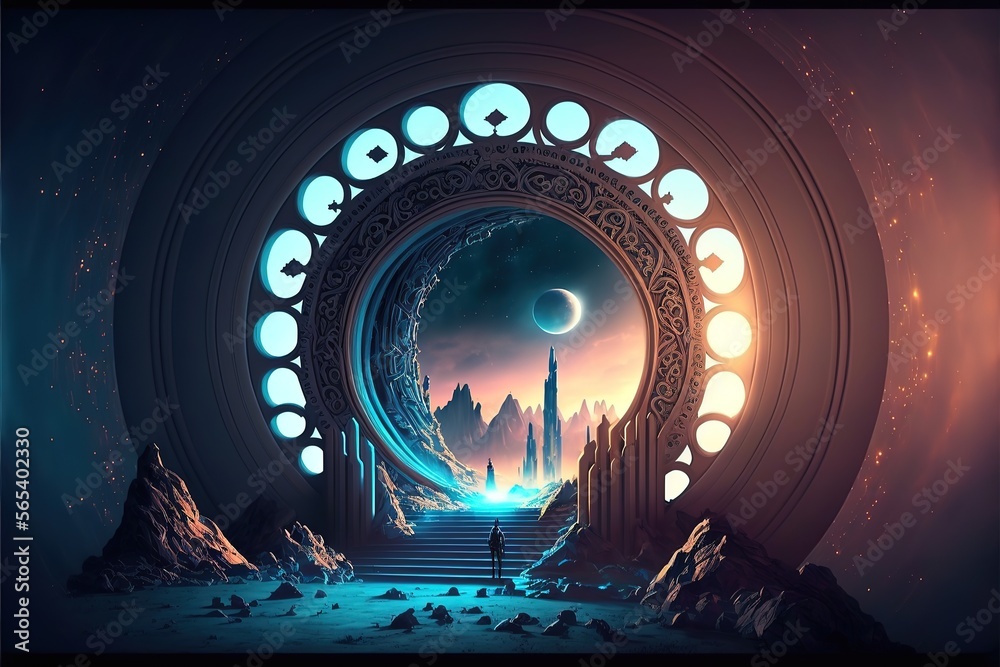 Time portal, architectural majestic portal. Fantasy landscape. AI Stock ...