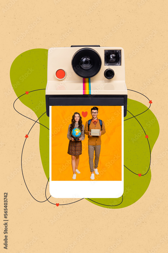 Photo collage cartoon comics sketch picture of vintage snap camera ...