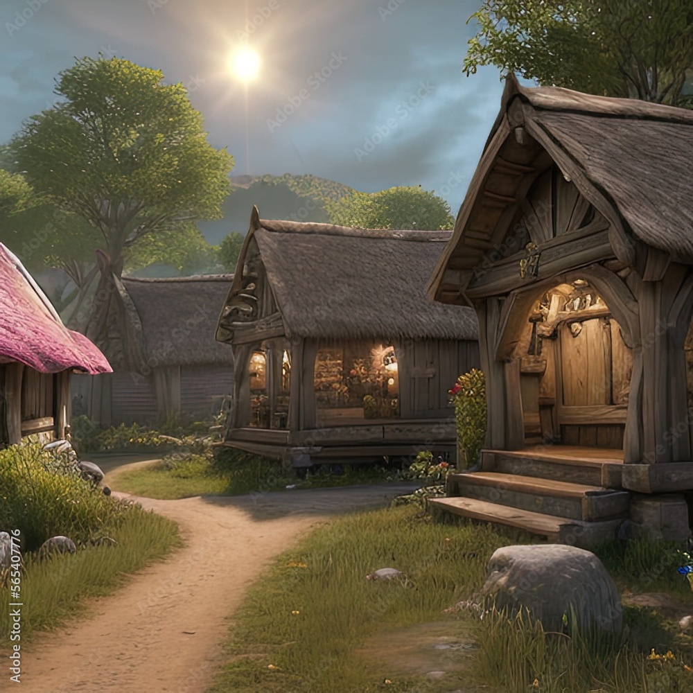 AI Artwork - Landscapes, Elven tree houses, TTRPG scene Stock ...