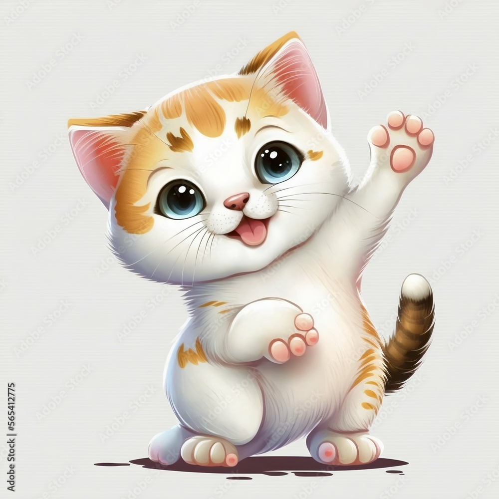 Sweet, happy and funny cartoon kitty isolated on white background ...