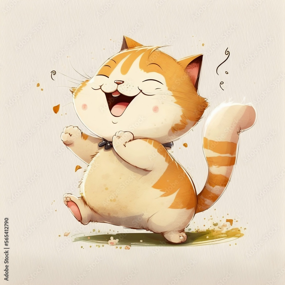 Sweet, happy and funny cartoon kitty isolated on white background ...