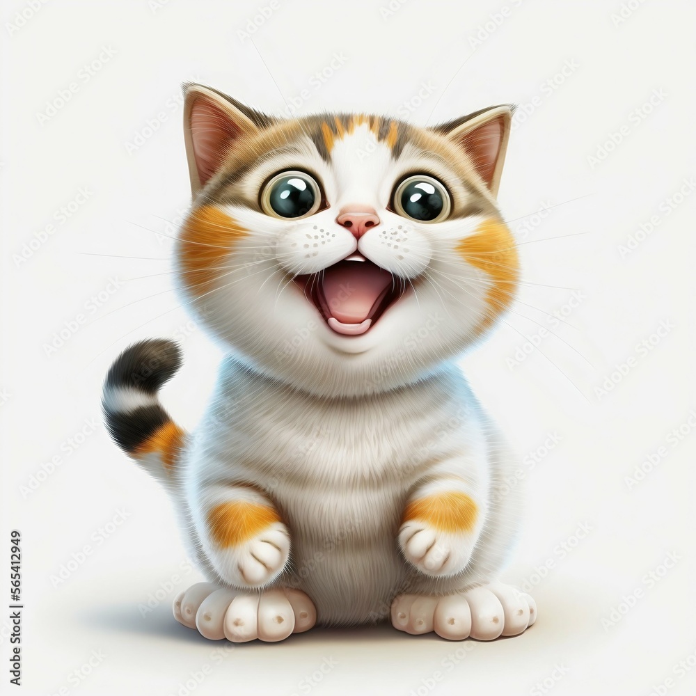 Sweet, happy and funny cartoon kitty isolated on white background ...