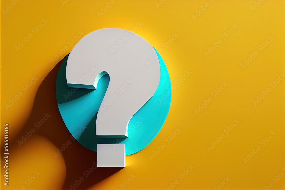 Question mark on teal circle and yellow background with copy space ...