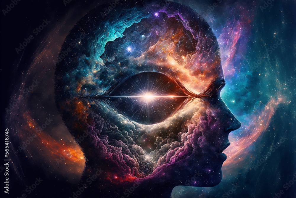 Universe and a face mix, conceptual. AI generated. Stock Illustration ...