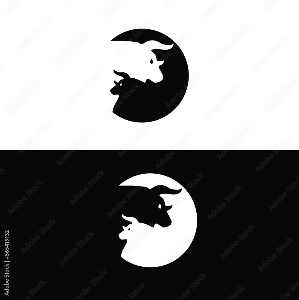 Black and white bull animal logo design . Bull icon . Bull silhouette ...