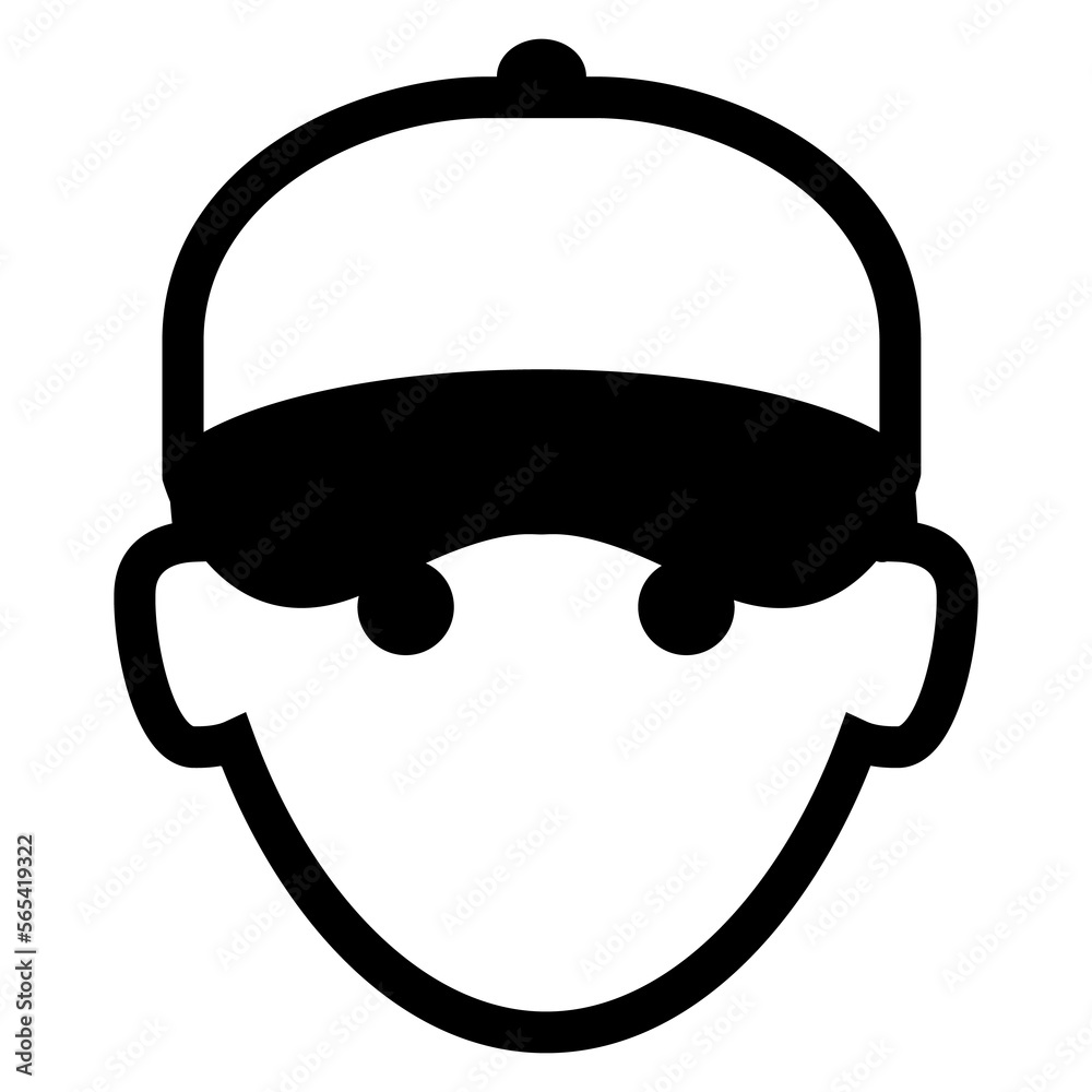Icono avatar. Silueta aislada de cabeza de hombre con gorra de beisbol ...