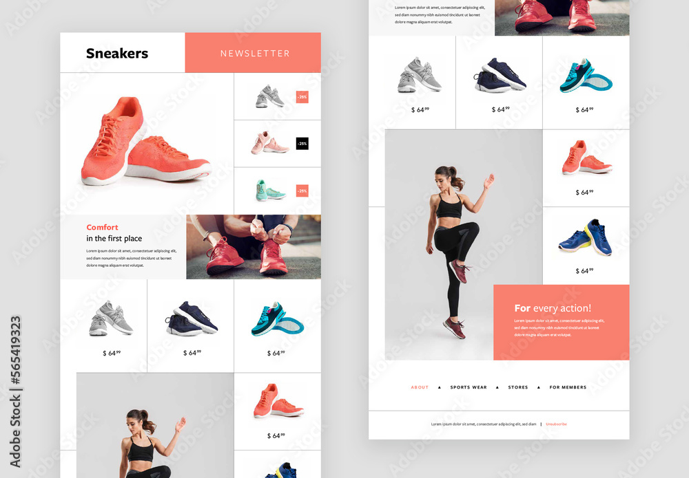 Minimalistic Newsletter Layout For Sport Shoes Marketing Stock Template ...
