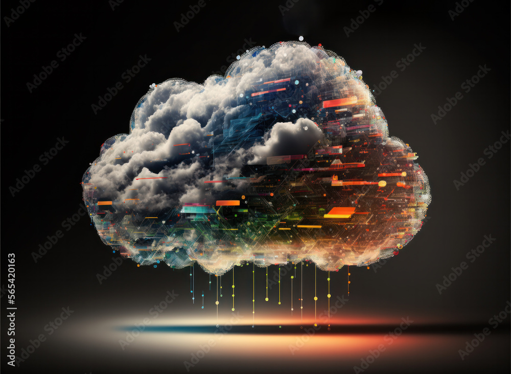 A metaphor of cloud computing, a cloud made of circuits and symbols ...