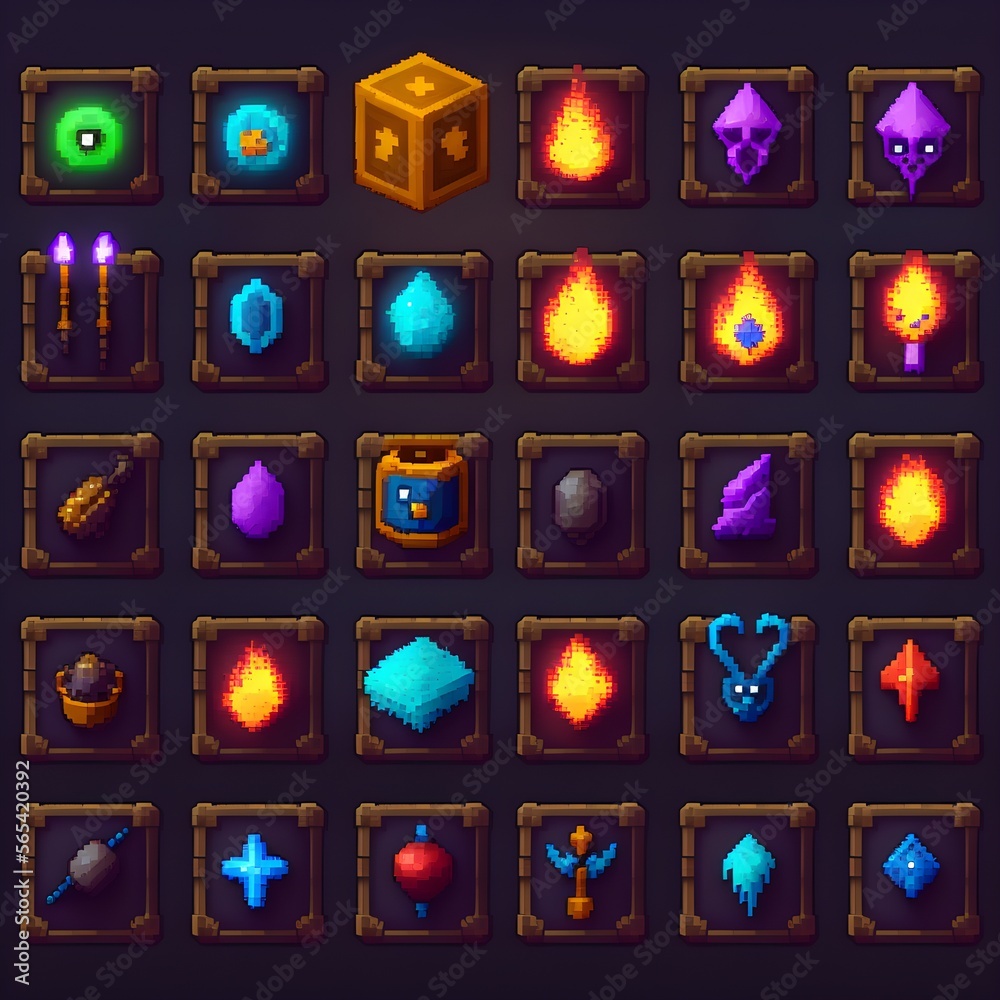 Set of Icons, magic spell potion sprite, Collection of colorful user ...