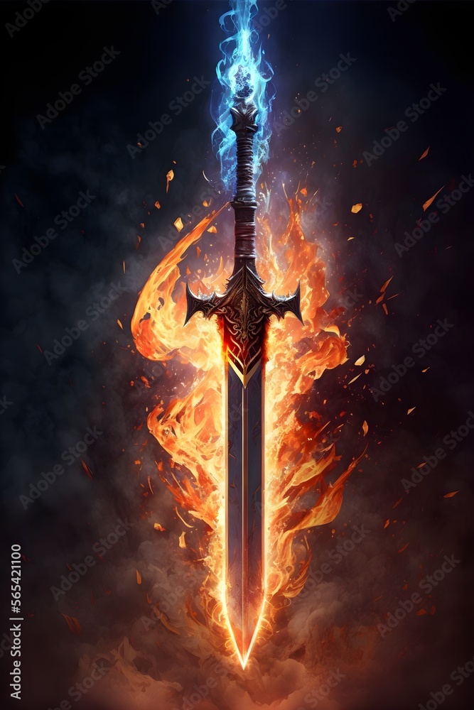 sword with flames and fire, generative ai art Stock Illustration ...