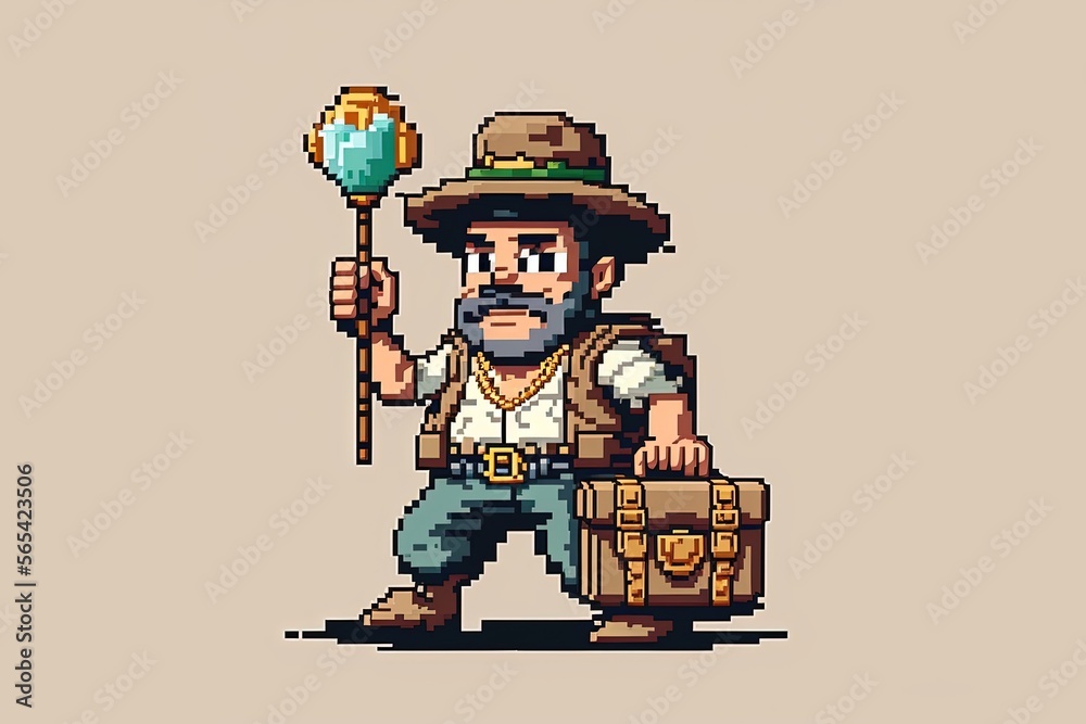 Pixel art character of explorer, archaeologist and researcher for RPG ...