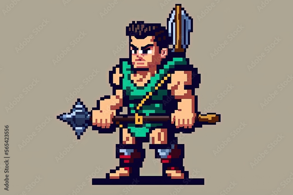 Pixel art warrior character for RPG game, character in retro style for ...