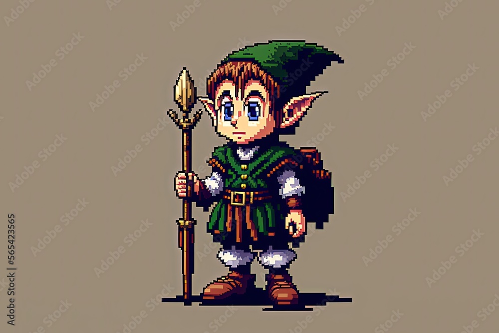 Pixel art character of elf for RPG game, character in retro style for 8 ...