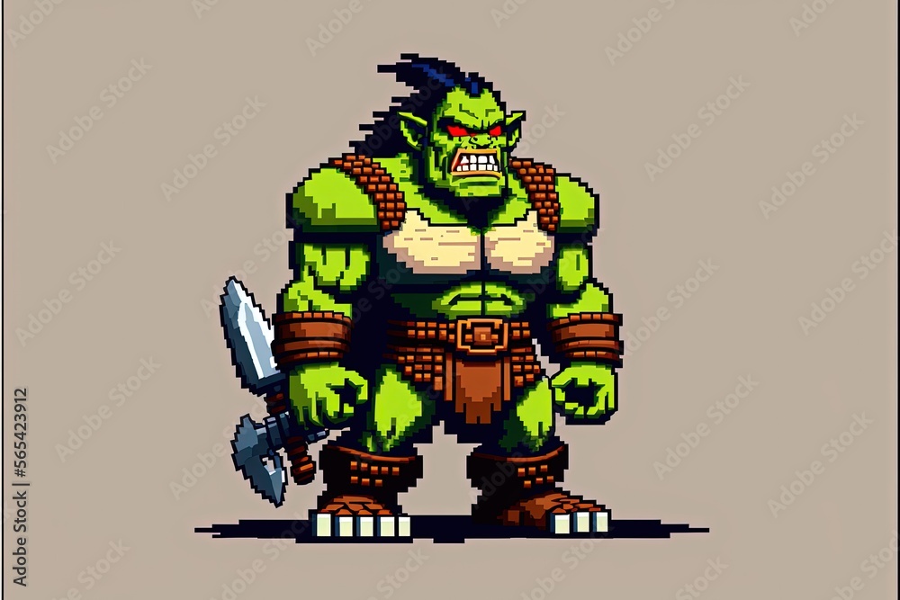 Pixel art orc character for RPG game, character in retro style for 8 bit game Stock Illustration ...