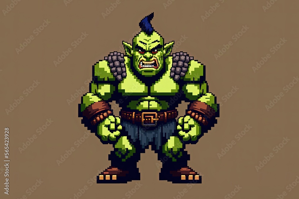 Pixel art orc character for RPG game, character in retro style for 8 ...