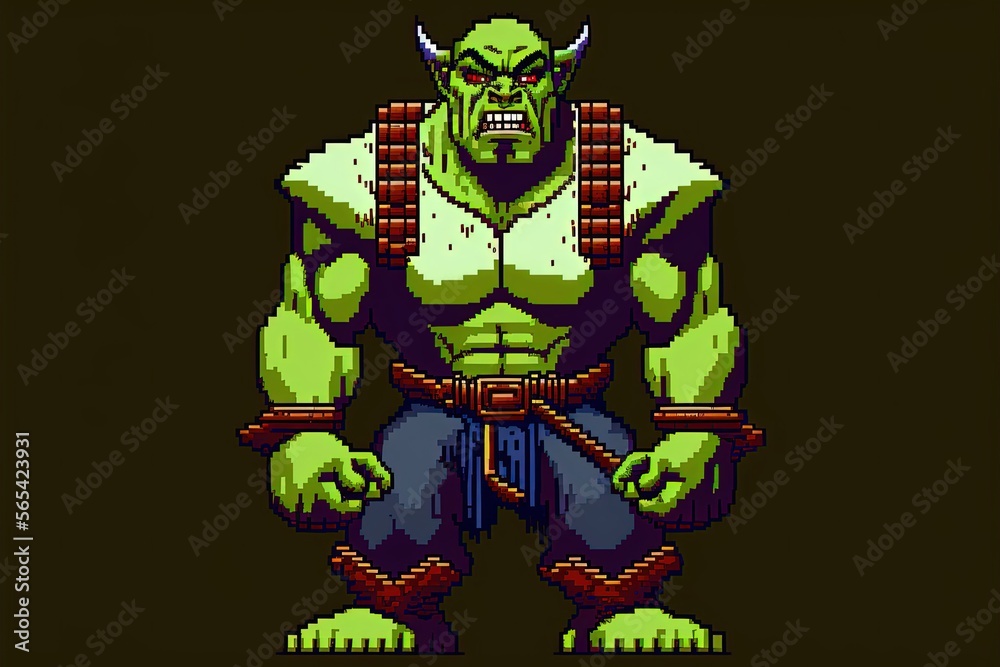 Pixel art orc character for RPG game, character in retro style for 8 ...
