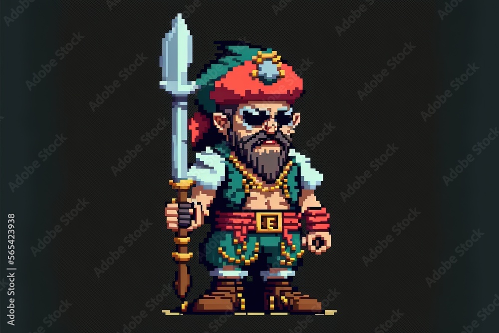 Pixel art pirate character for RPG game, character in retro style for 8 ...