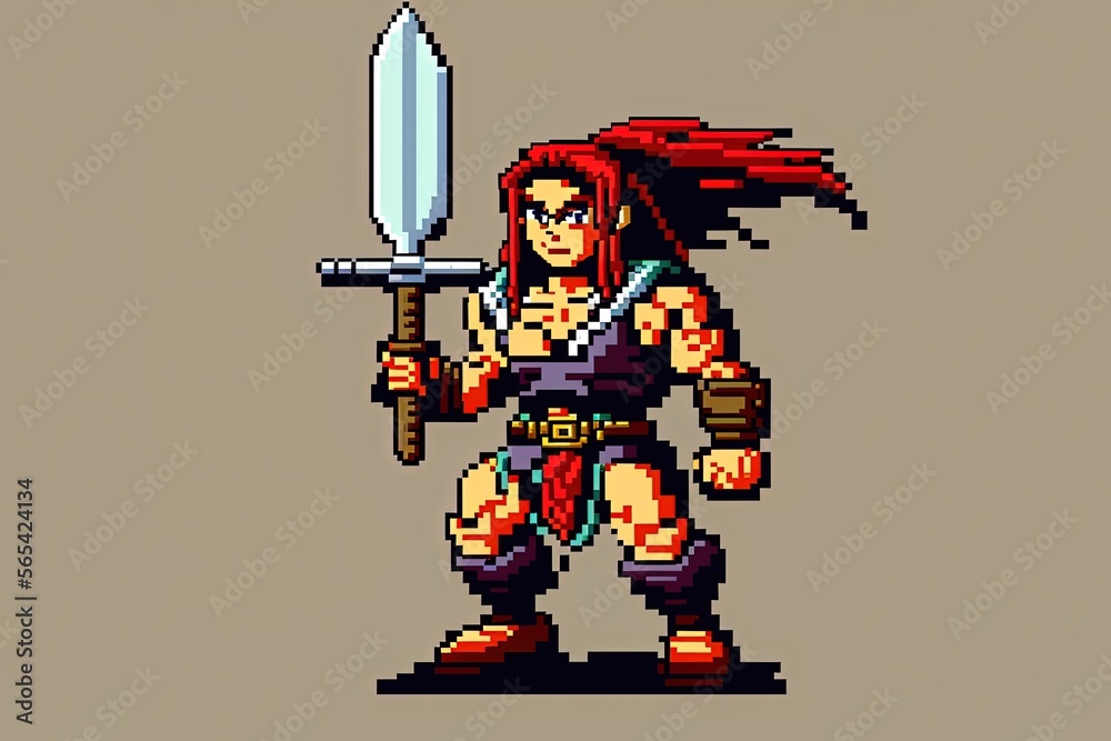 Pixel art warrior character for RPG game, character in retro style for ...