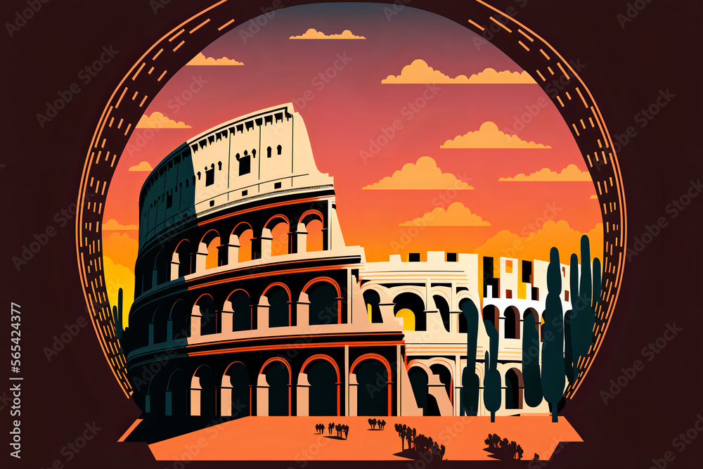 Illustration of the Colosseum, an iconic symbol of ancient Rome. The ...