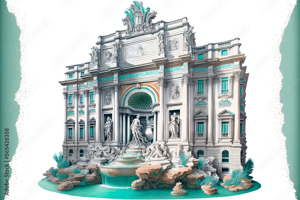 This illustration depicts the iconic Fontana di Trevi (Trevi Fountain ...