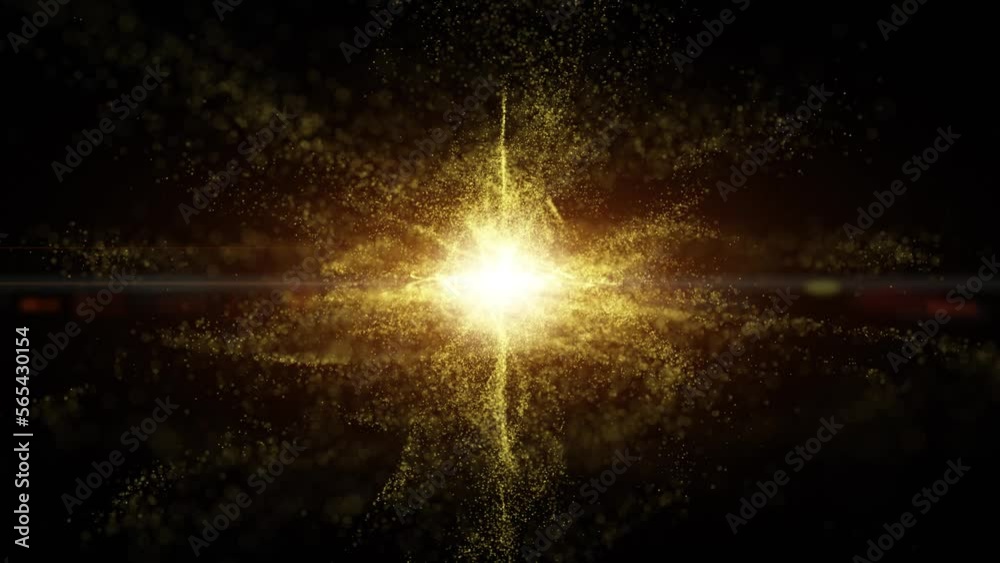 Blurred gold colored looped dots on black background with lens flare ...