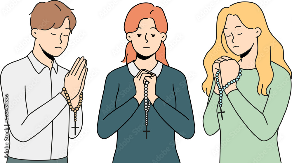 People with rosary praying Stock Illustration | Adobe Stock