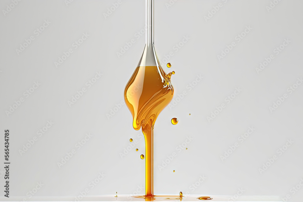 a liquid pouring into a glass with a liquid dropper on it and a white ...