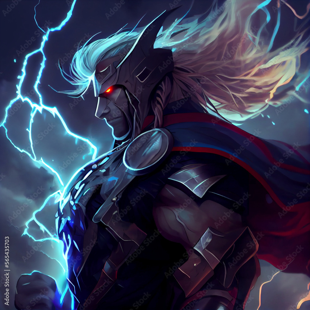 God of thunder and lightning anime style. Generative AI. Stock ...
