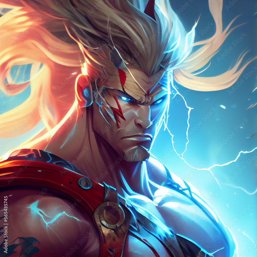 God of thunder and lightning anime style. Generative AI. Stock ...