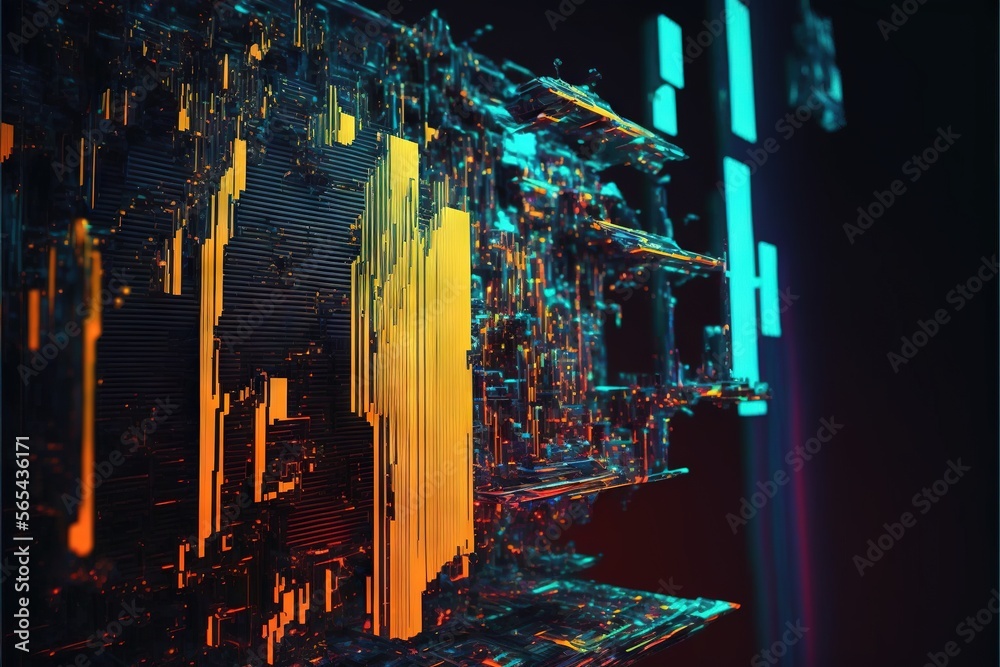 a computer processor with a colorful background of neon lights and a ...