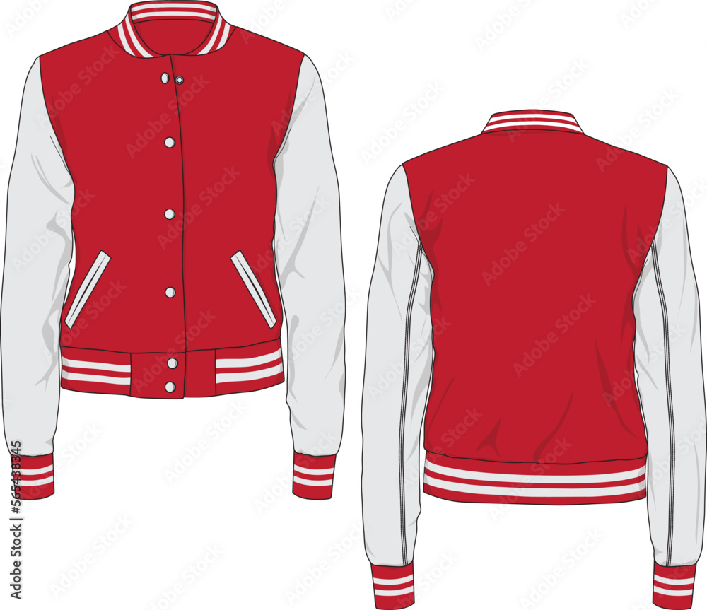 VARSITY JACKET FLAT MOCKUP FASHION DESIGN TEMPLATE Stock Vector | Adobe Stock