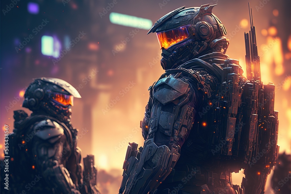 a ghost commando with full arms weapons in cyber city for war attack ...