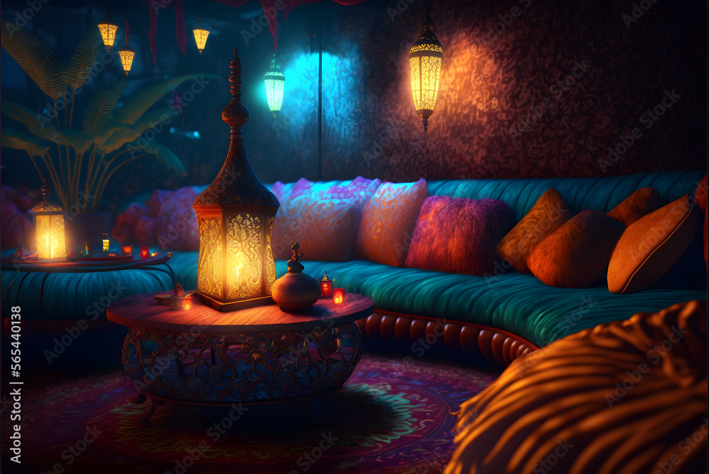 Arabic nuanced room interior Stock Illustration | Adobe Stock
