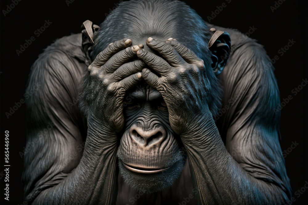 Monkey making facepalm gesture. Generative AI. Stock Illustration ...
