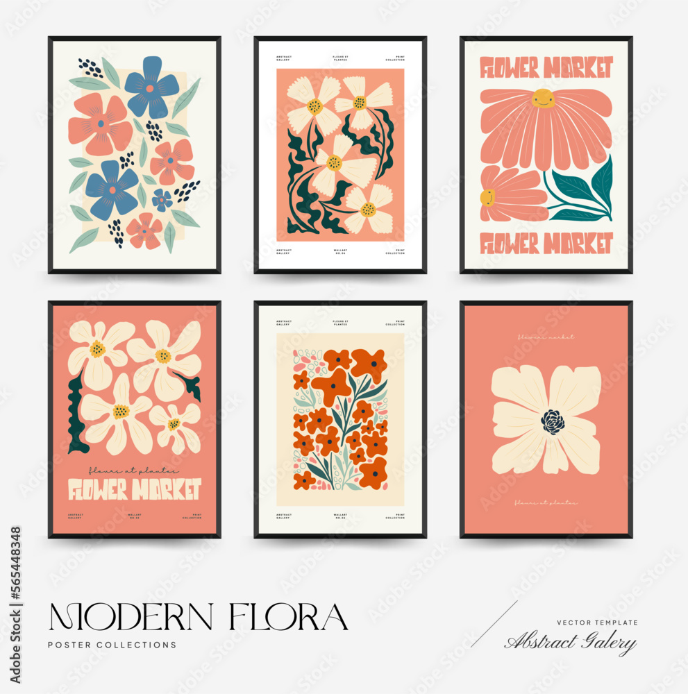 Abstract floral posters template. Modern trendy Matisse minimal style ...