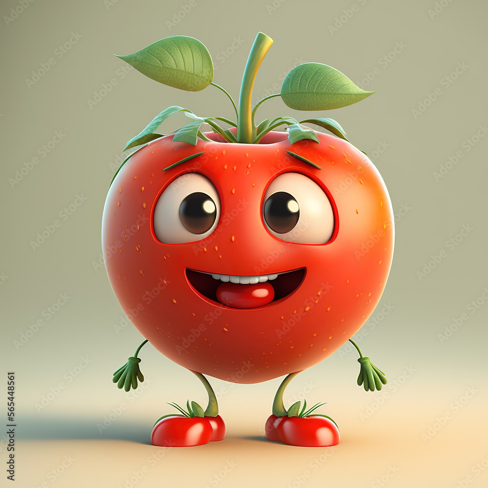 Cute cartoon tomato character, smile, art illustration Stock ...