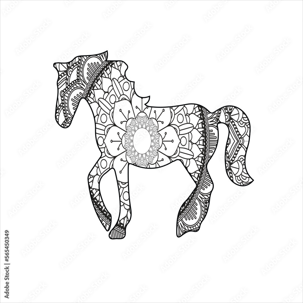 Vector mandala horse coloring page for kids and adult Stock Vector ...
