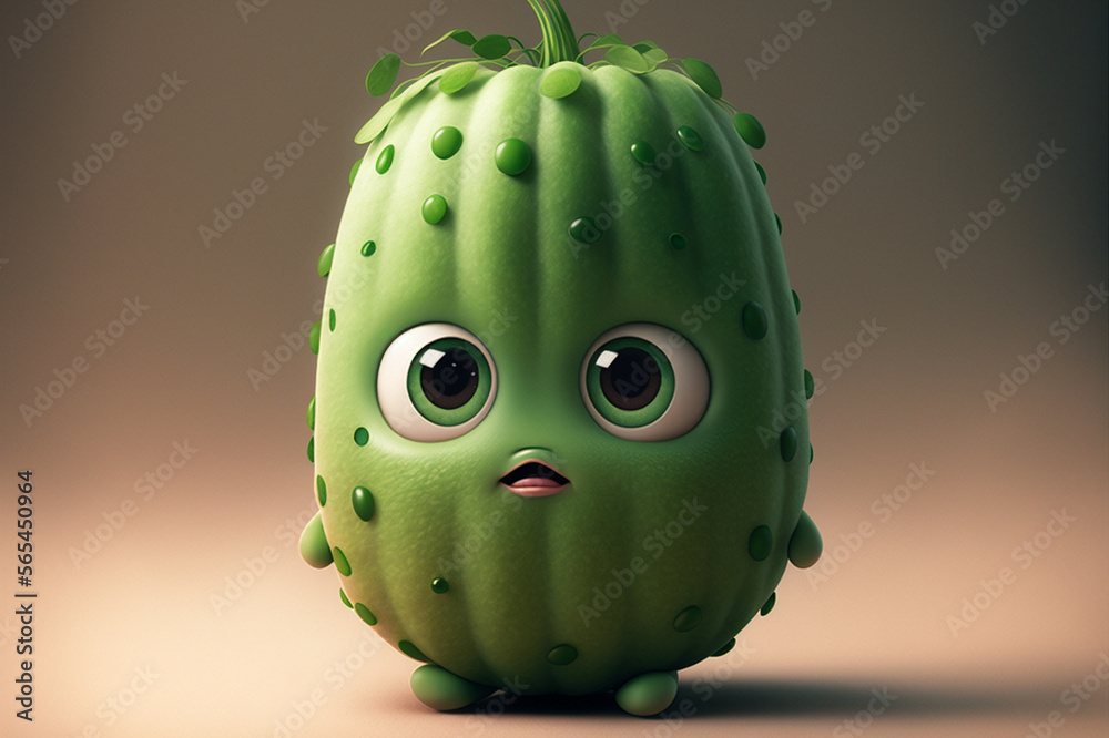 Cute baby cucumber character design. Image created with Generative AI ...
