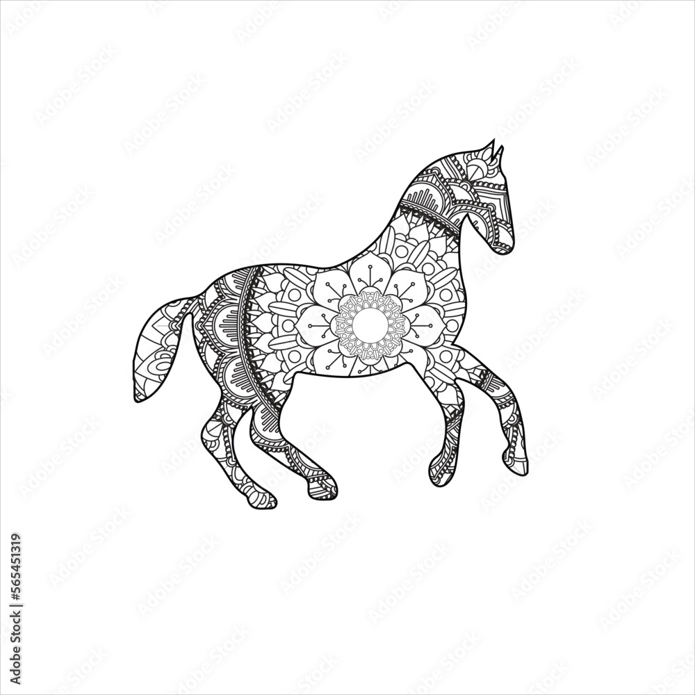 Vector mandala horse coloring page for kids and adult Stock Vector ...