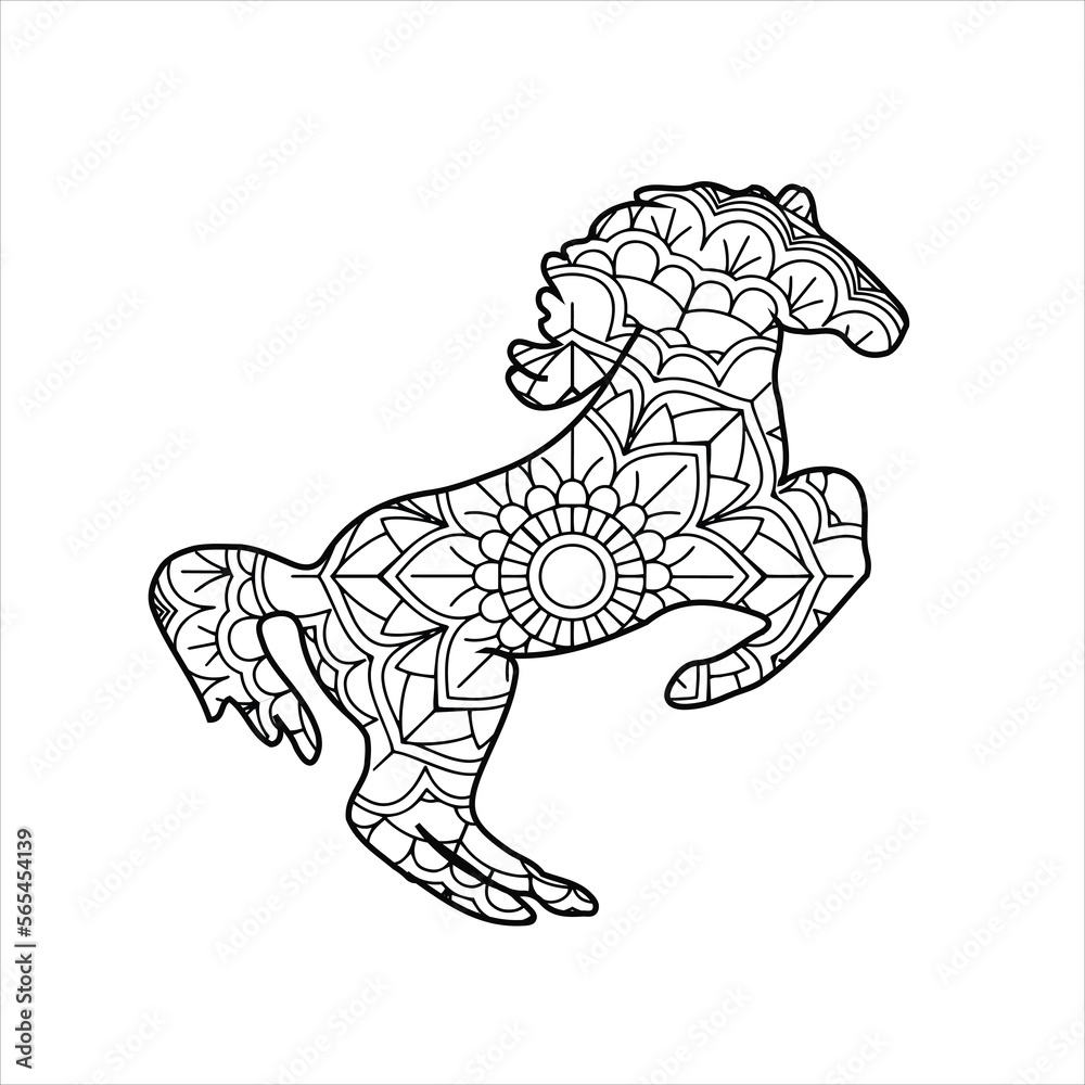 Vector mandala horse coloring page for kids and adult Stock Vector ...