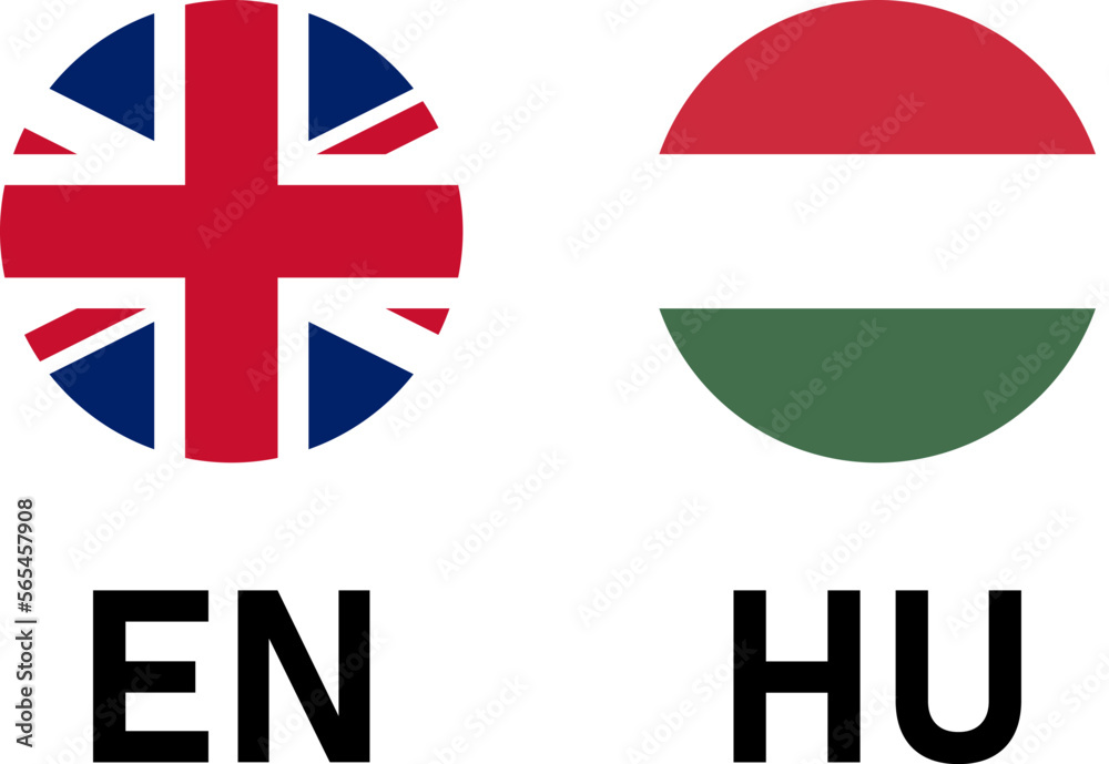 Round Flag Selection Button Badge Icon Set with UK and Hungary Flags ...