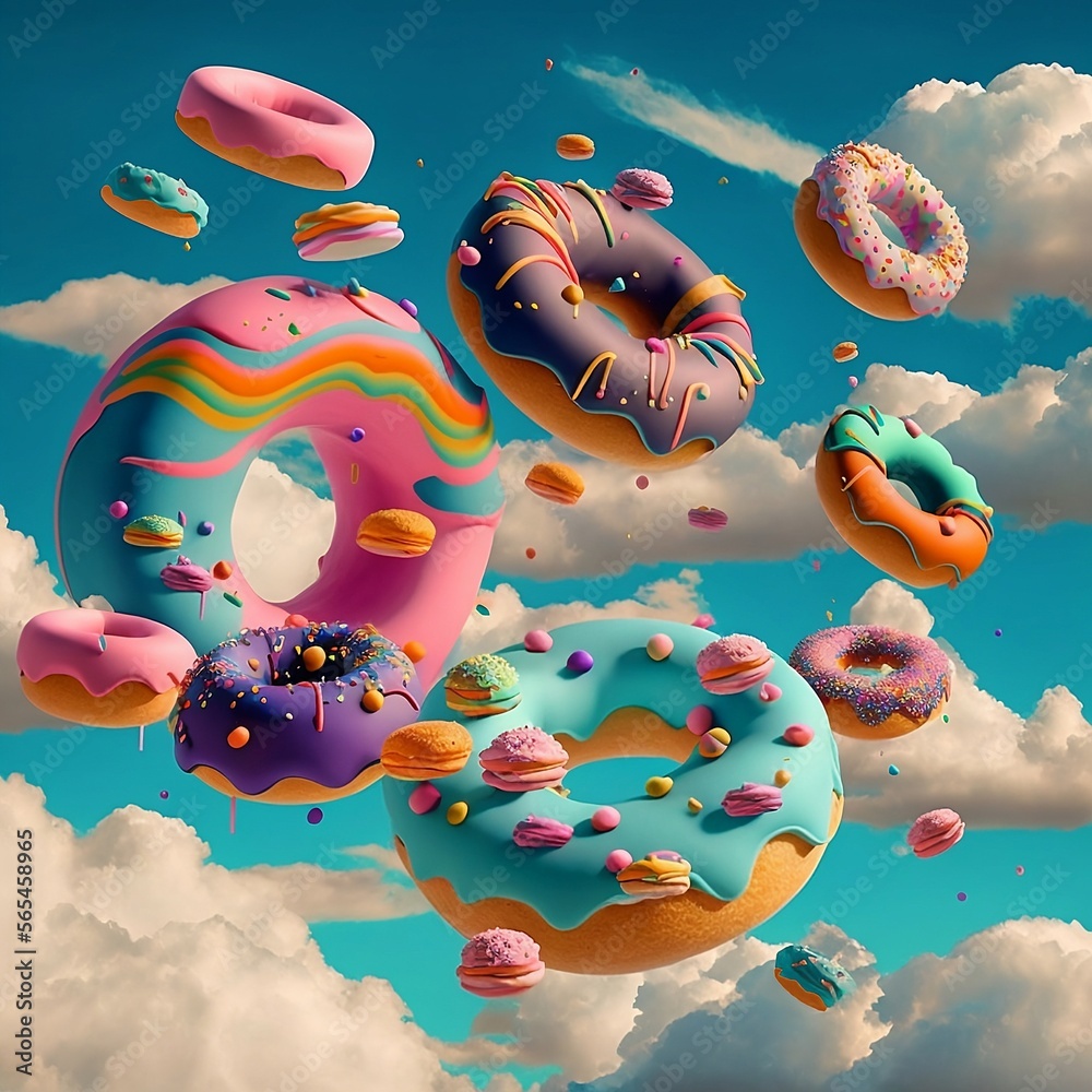 Donuts and other delicious sweets falling from the sky ilustración de ...