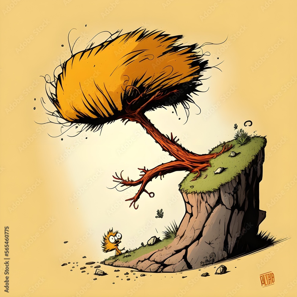 lorax style tree falling over a cliff cartoon illustration dr seuss ...