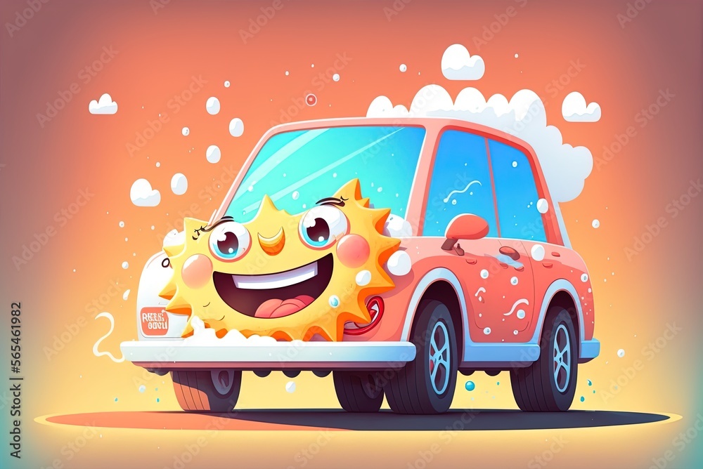 Illlustration of an automobile being cleaned as a cartoon. Character ...