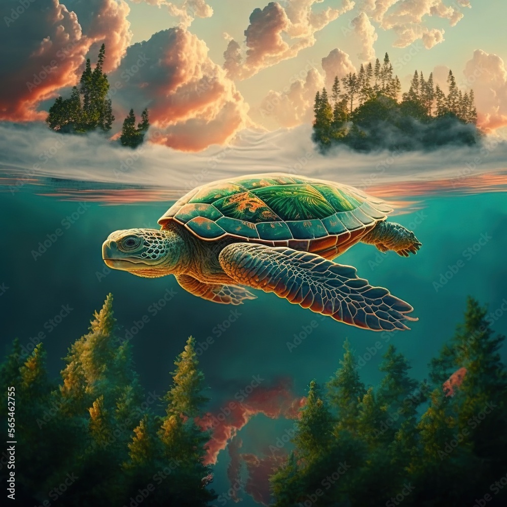 Sky turtle floating through the clouds, Generated by AI Stock ...