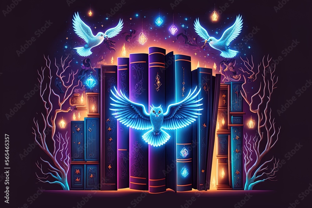 floating books of mysterious magic lights up the library's bookshelves ...