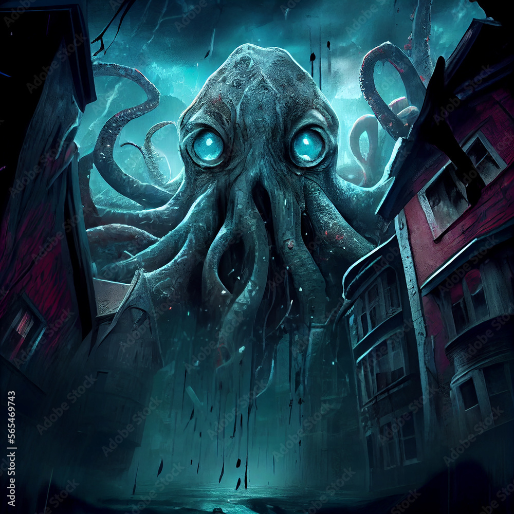octopus horror dark background. Illustration Generative AI Stock ...