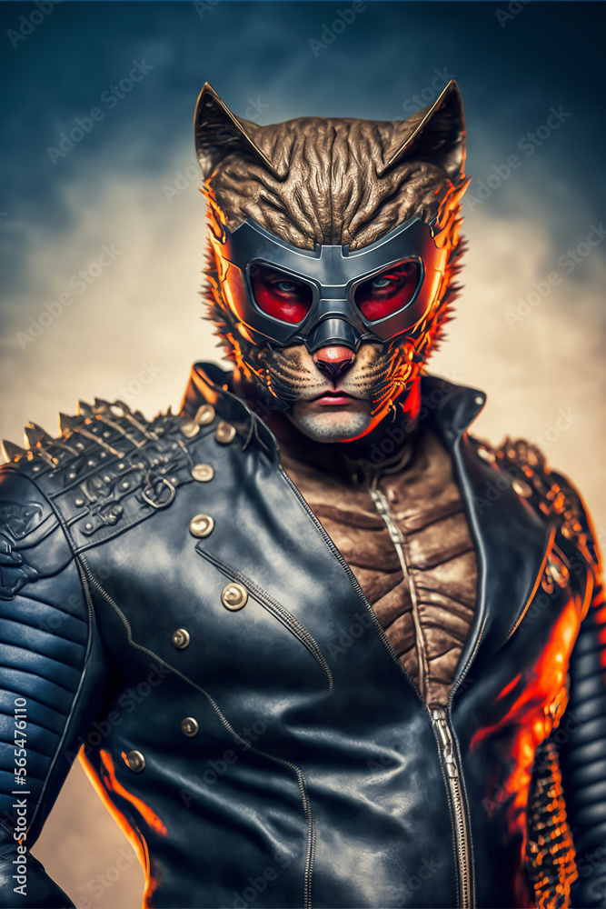 Super hero wild Cat man in leather Suit full costumes and leather mask ...